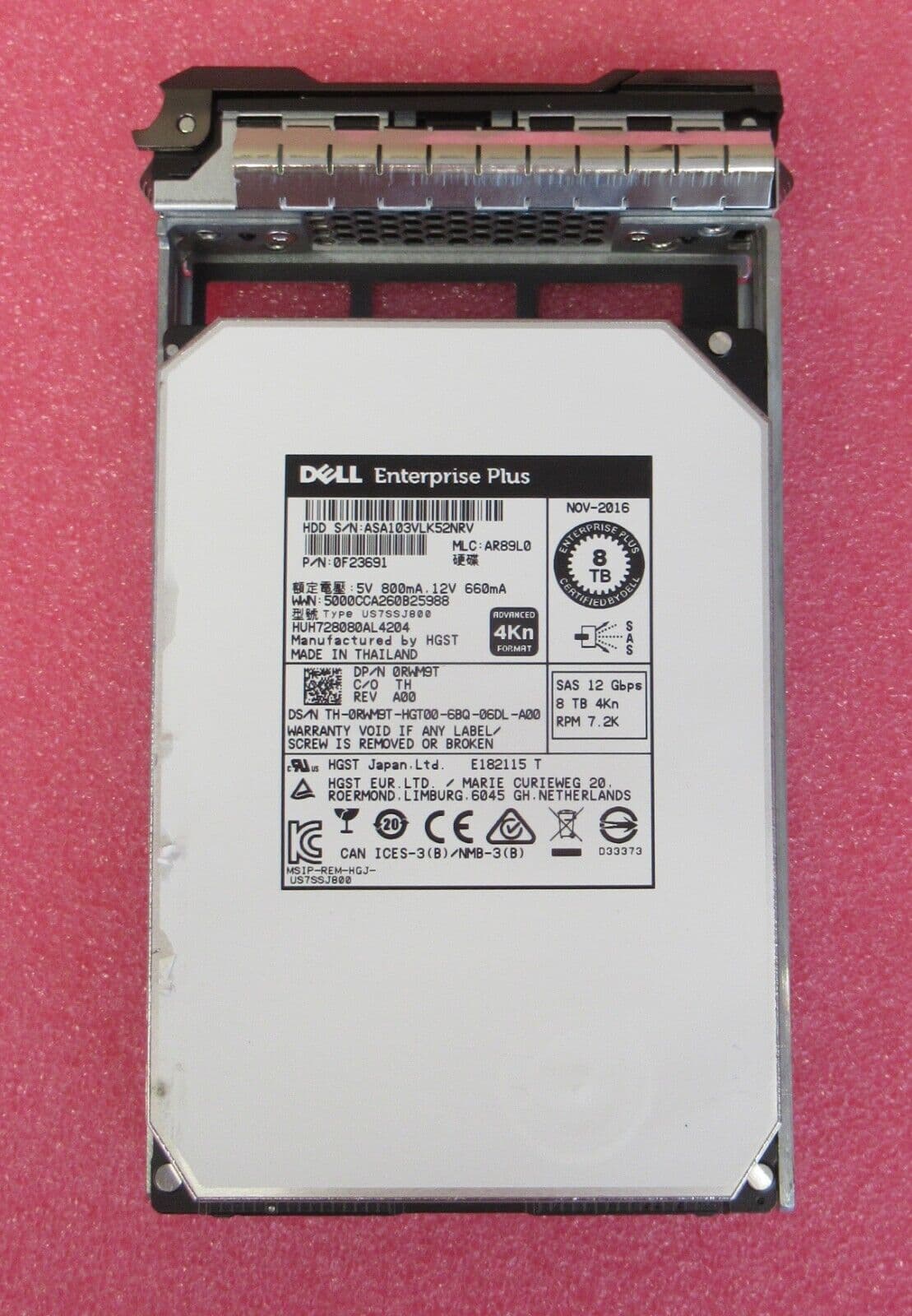 Dell Compellent RWM9T 8TB 7 2K 128MB SAS 12Gbps 3 5" Internal Hard Drive HDD