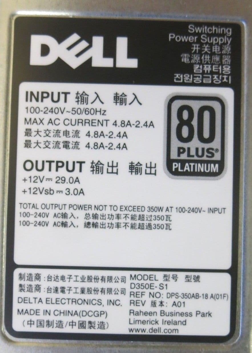 Dell D350E-S1 Y8Y65 350W 80 Plus Platinum Hot Plug Power Supply For ...