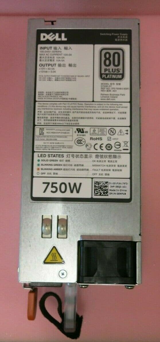 Dell D750E-S1 5NF18 PowerEdge 750W 80 Plus Platinum Hot Plug Power Supply