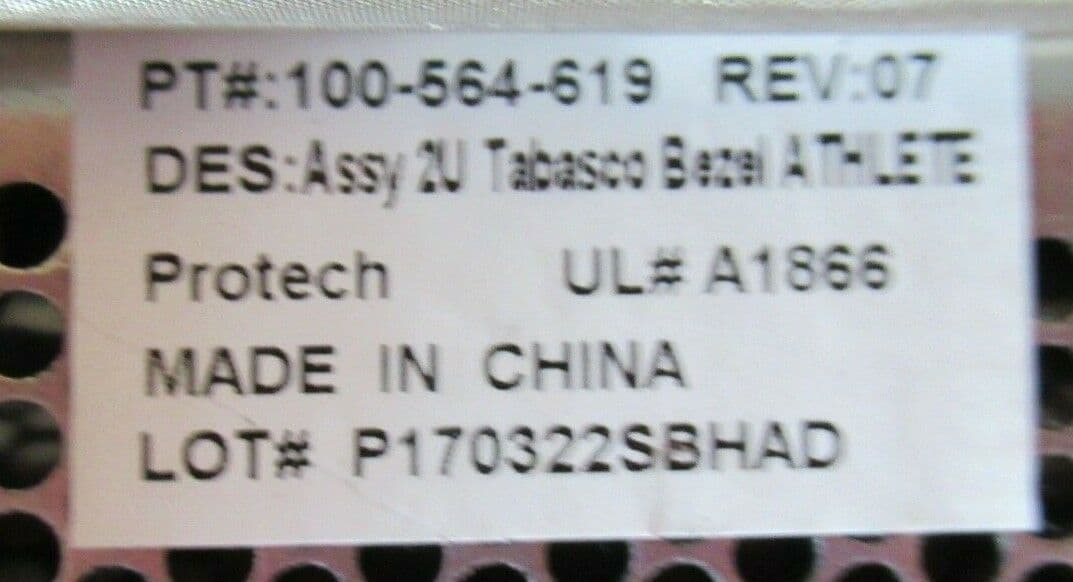 Dell EMC 100-564-619 Assy 2U Tabasco Bezel ATHLETE Without Keys