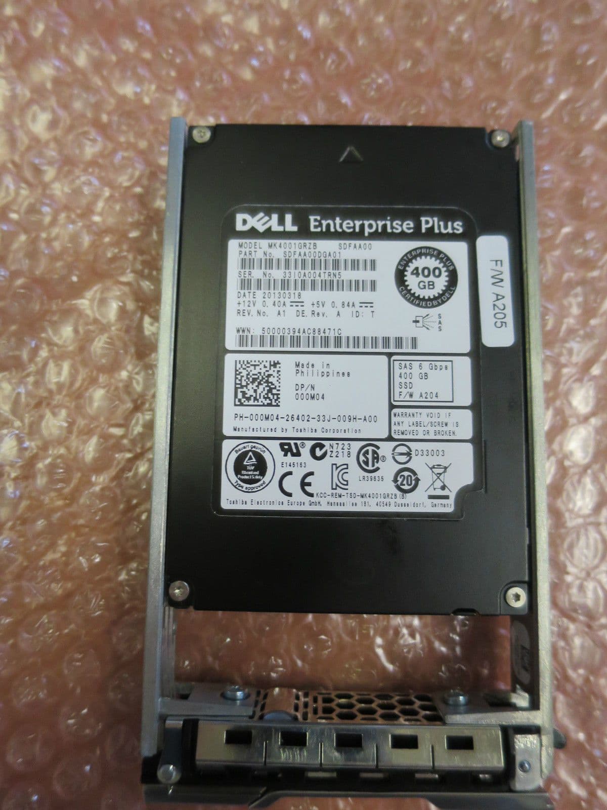 Dell EqualLogic 400GB SSD Solid State Drive 00M04 in hot plug caddy