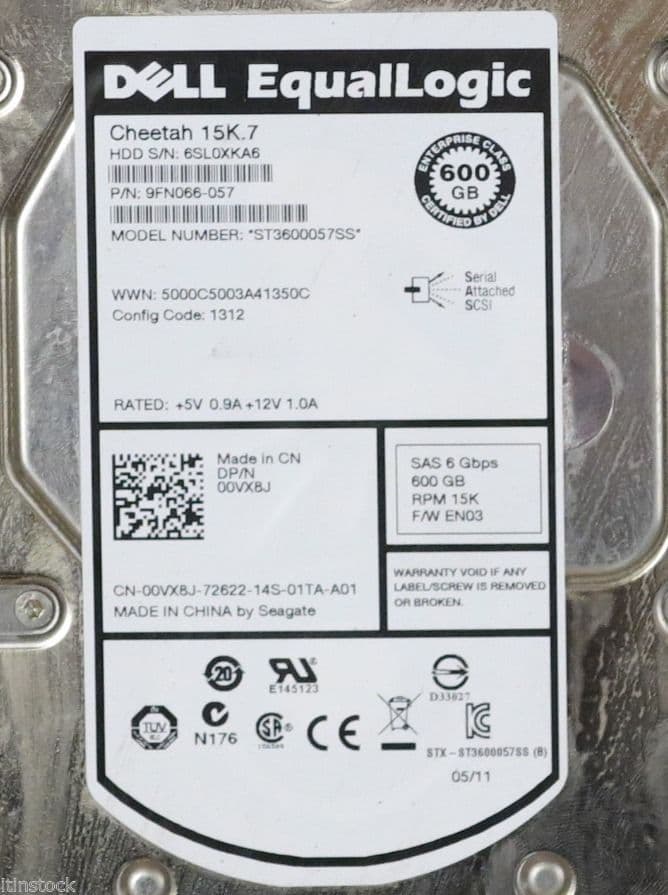Dell EqualLogic 600Gb 15k SAS HDD 02R3X 002R3X Hot plug drive