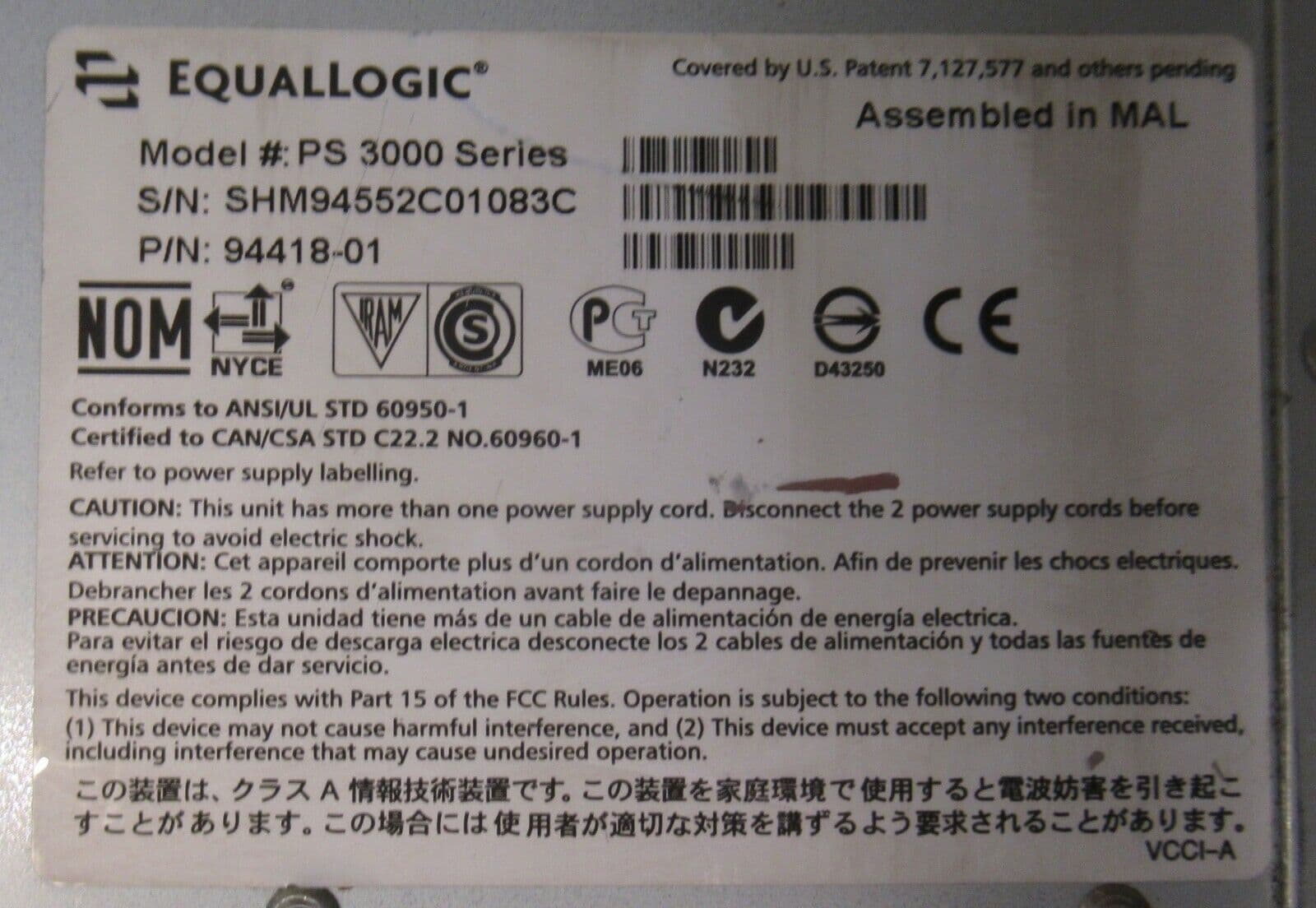 Dell EqualLogic PS3000 iSCSI SAN Storage Array 5TB HDD 1x controller ...