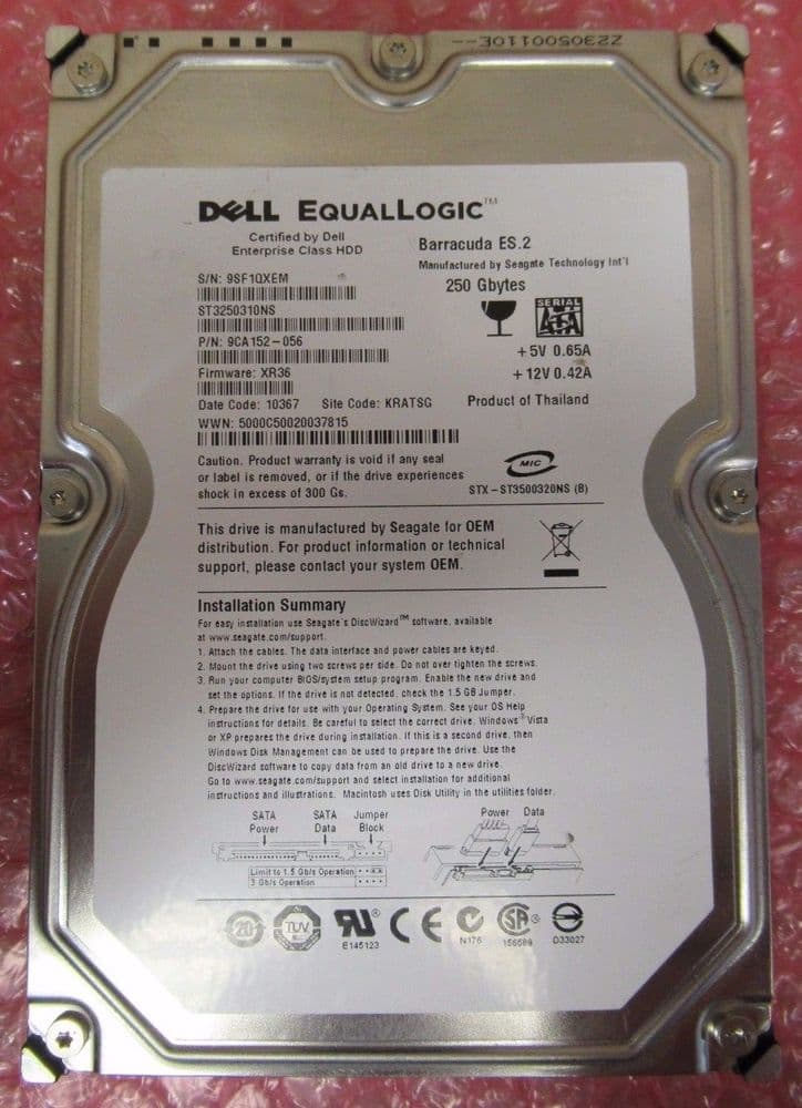 Dell EqualLogic ST3250310NS 250GB SATA 3 0Gb/s 3 5" 7 2K 32Mb 9CA152 ...