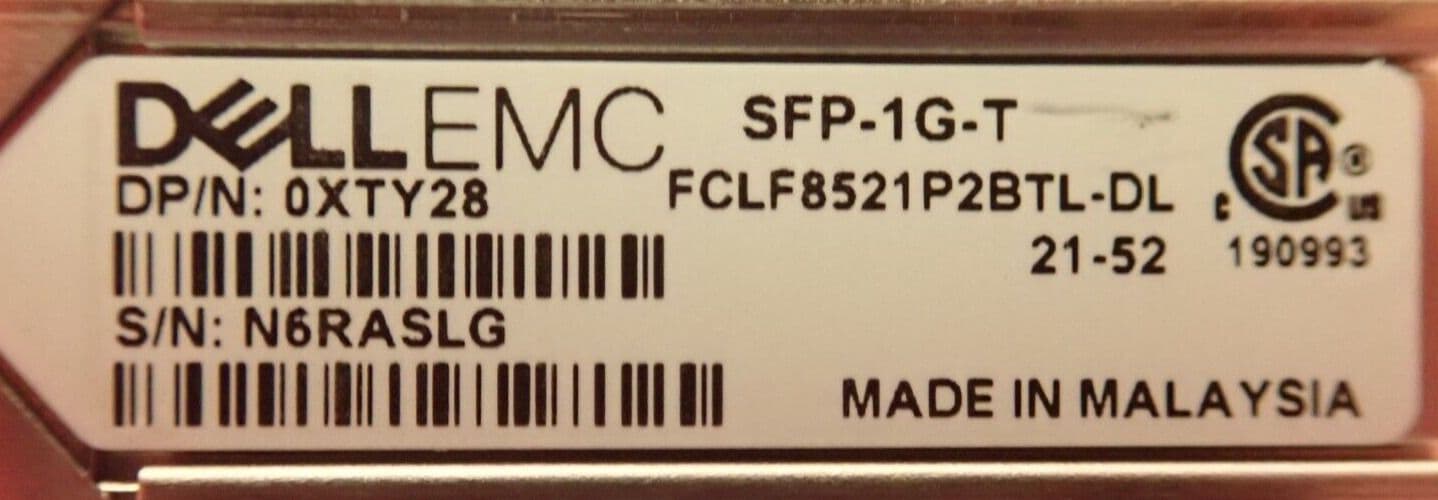Dell Finisar 1Gb RJ-45 SFP-1G-T SR SFP 100m Copper Transceiver Module XTY28