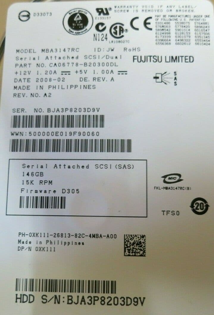 Dell Fujitsu MBA3147RC XK111 146GB 15000RPM 16MB 3 5" SAS Internal Hard ...