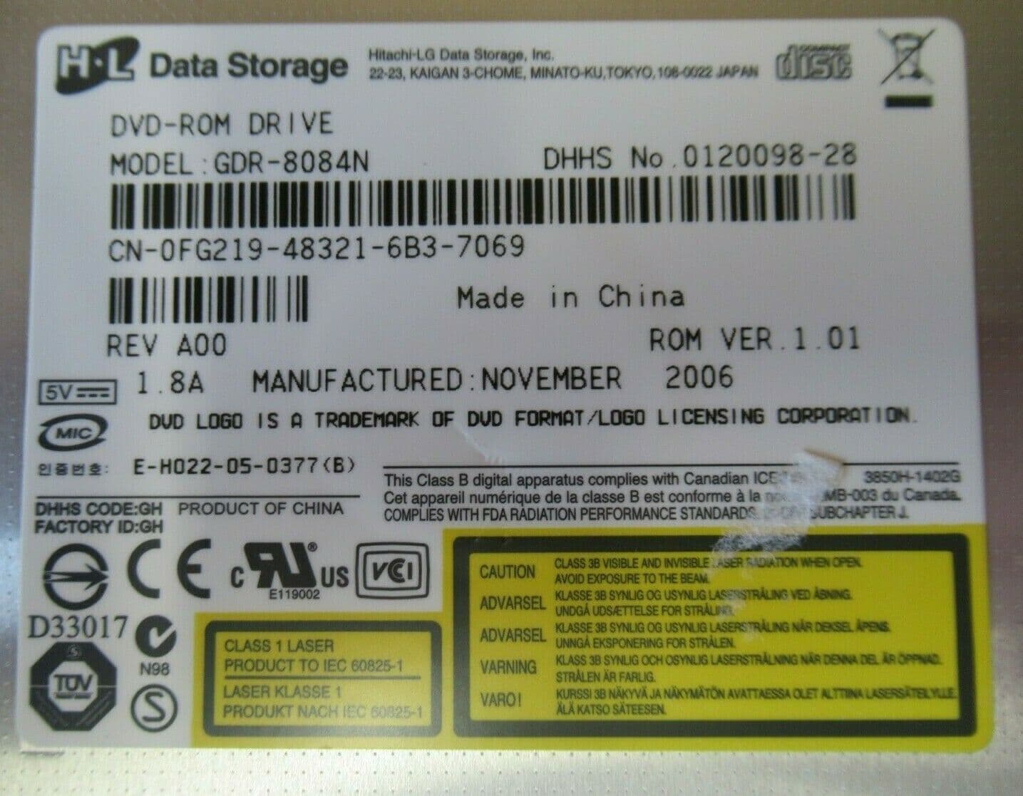 Dell GDR-8084N FG219 Slimline 8X Multimedia DVD-ROM IDE Internal Drive