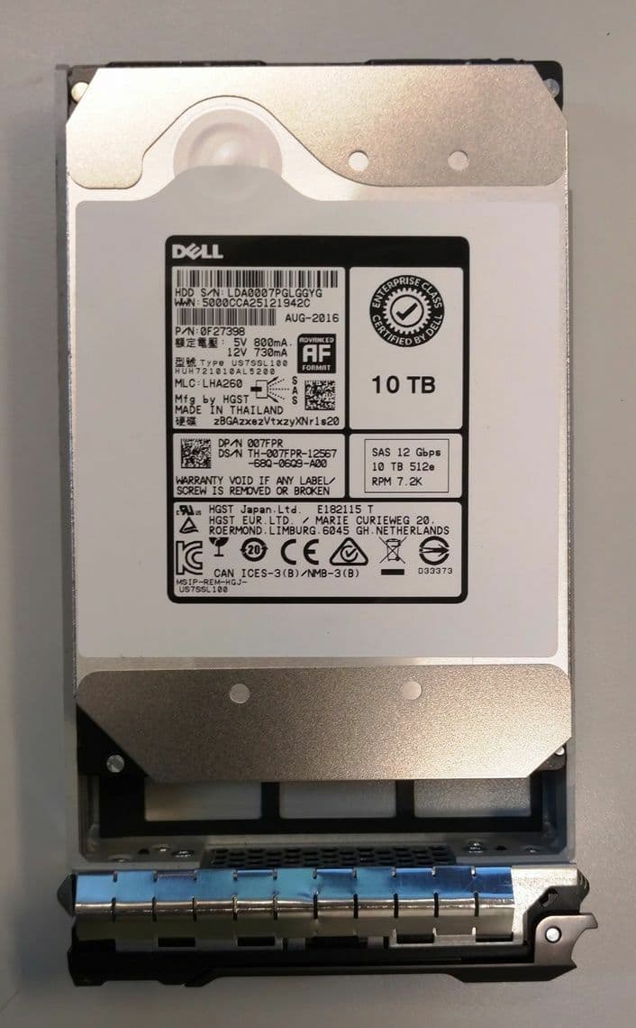 Dell HGST 10TB SAS 7 2k 3 5" 12G 512e Hard Drive HDD 07FPR HUH721010AL5200