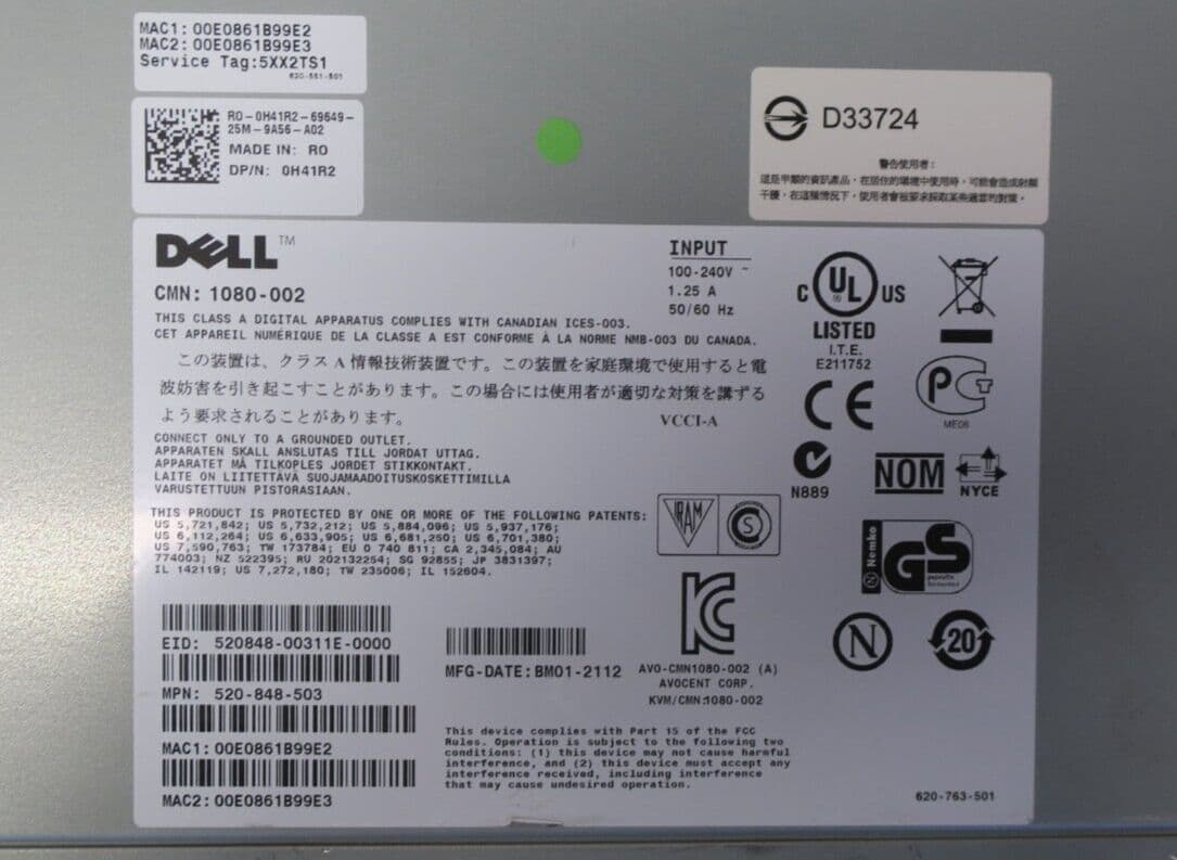 DELL KVM 2162DS 16-Port RJ45 Remote Console Switch USB VGA 0H41R2 520 ...