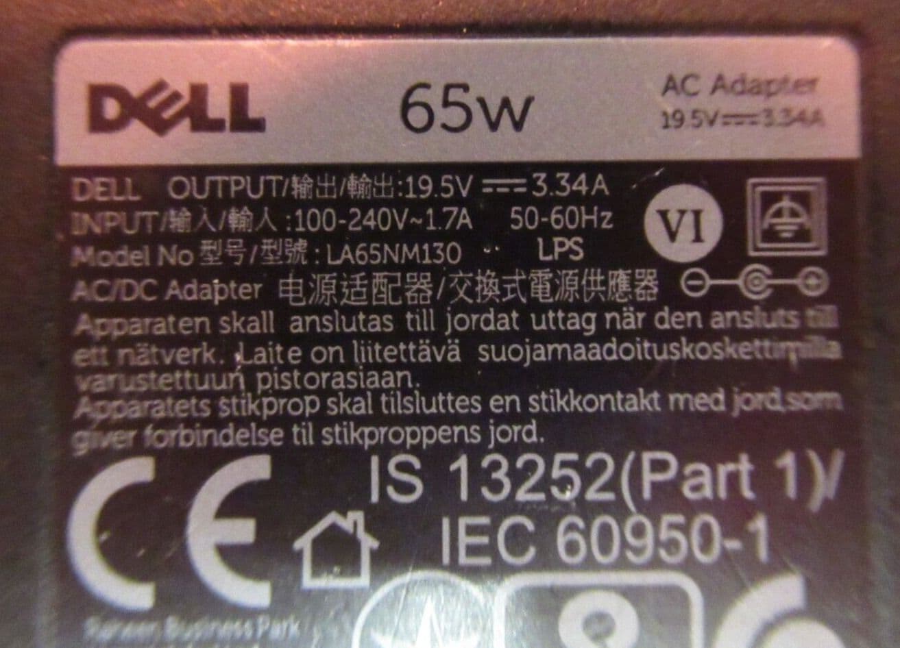 Dell LA65NM130 G4X7T 0G4X7T Laptop AC Power Adapter 65W 19 5V 3 34A