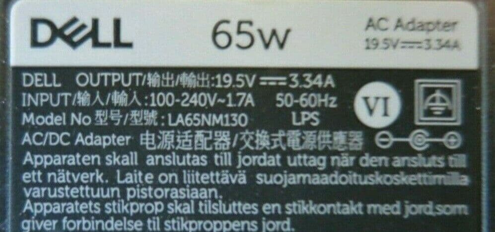 Dell LA65NW130 0JNKWD JNKWD Slim AC Power Adapter Charger 65W 19 5V 3 34A