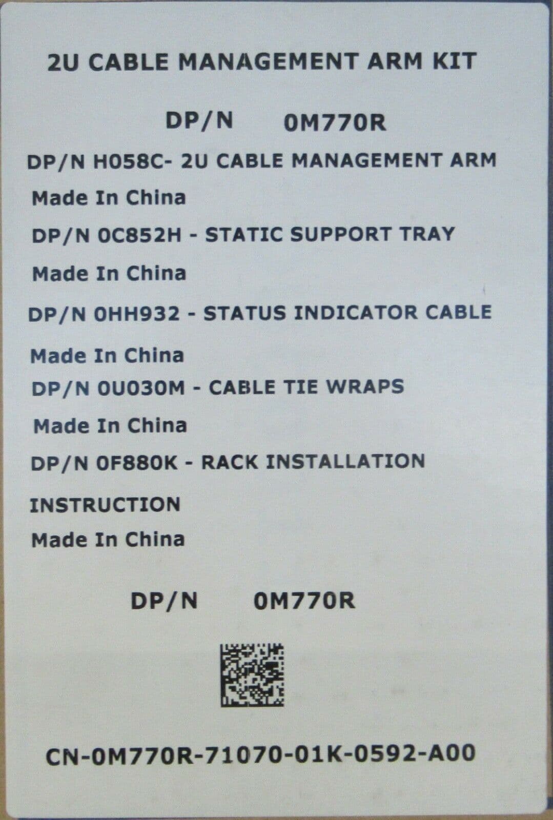 Dell M770R Cable Management Arm 2U PowerEdge R510 R515 R710 PowerVault ...