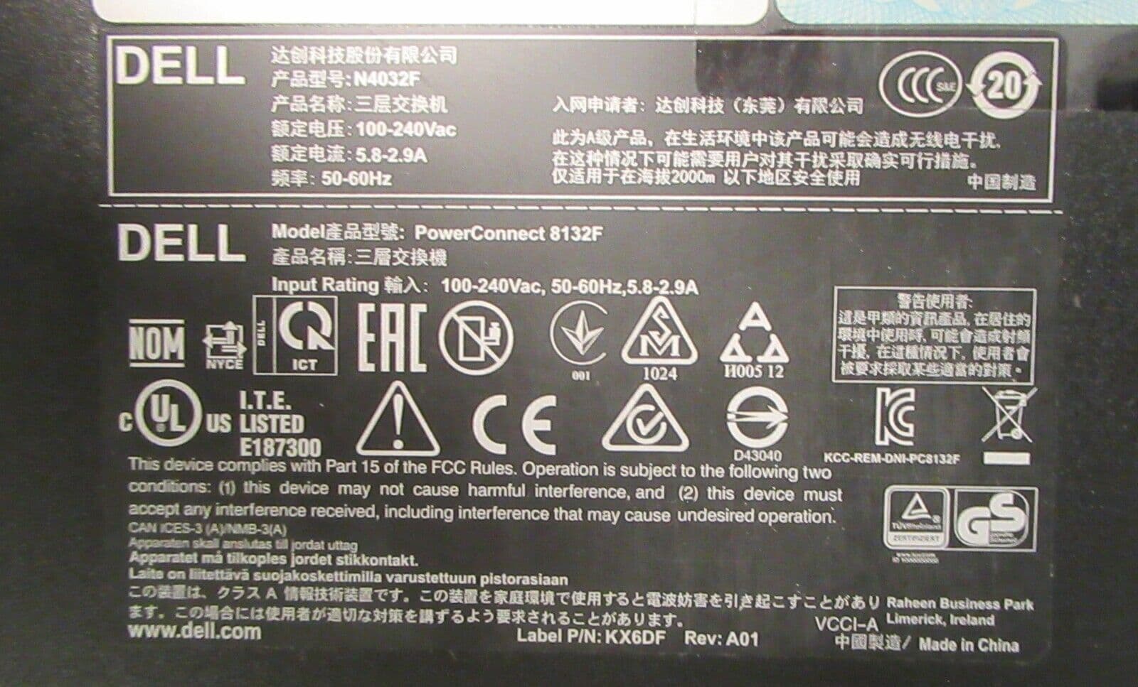 Dell Networking N4032F 24x 1/10GbE SFP Port L3 1U Switch JH9TW 2x 460W PSU