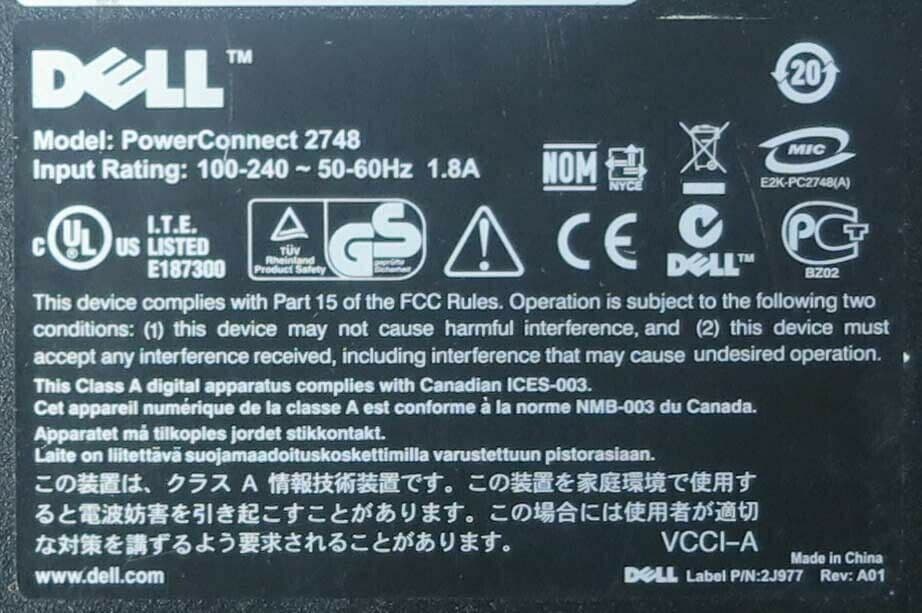 Dell PowerConnect 2748 48-Port Managed 1GbE Network L2 1U Rack Switch UY486