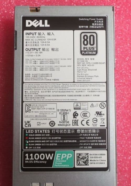 Dell PowerEdge 1100W 80 Plus Platinum EPP Hot-Plug Switching Power ...