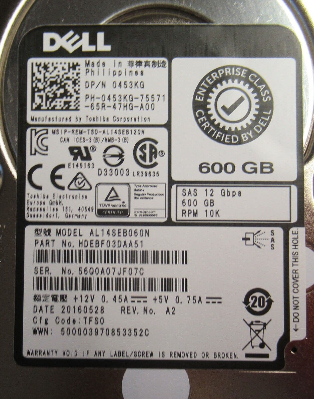 Dell PowerEdge / PowerVault 600GB 2 5" 12G 10K SAS HDD Hard Drive 453KG ...