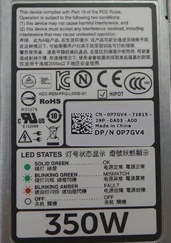 Dell PowerEdge R320 R420 Hot Swap Redundant Power Supply PSU 350W - P7GV4