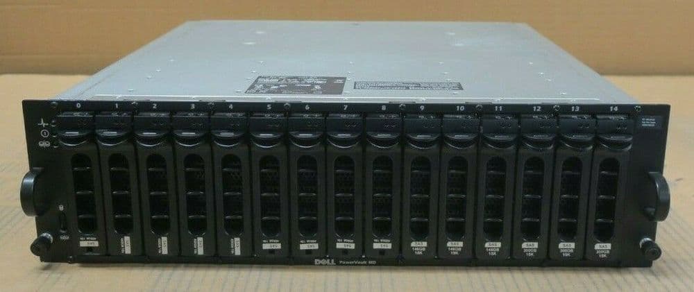 Dell PowerVault MD1000 Storage Array 9x 450GB 3x 147GB 3x 300GB HD 2x ...