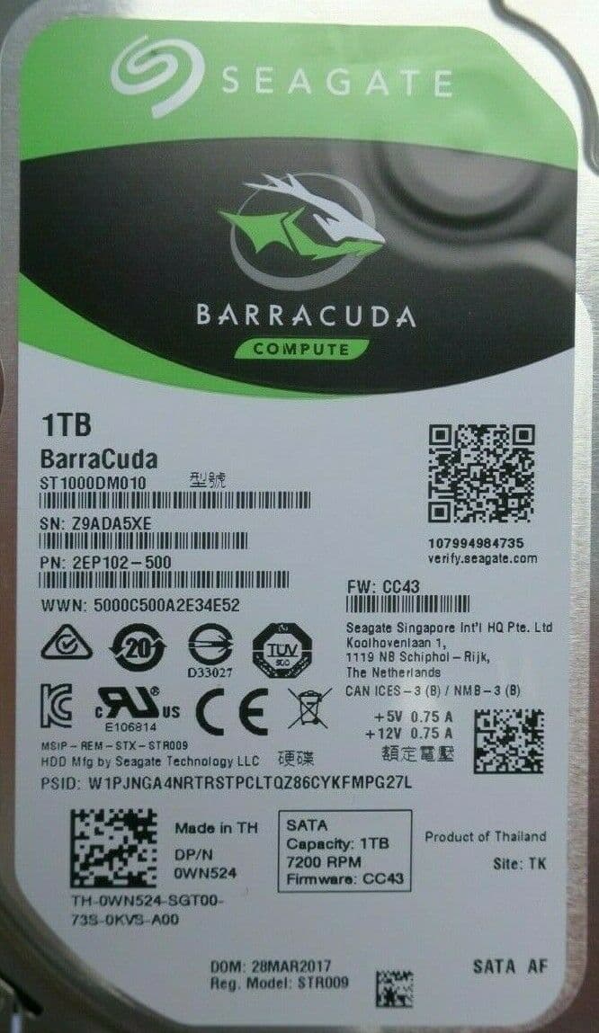 Dell Seagate 1TB 3 5" SATA 6Gb/s 7 2K HDD Hard Drive ST1000DM010 WN524 ...