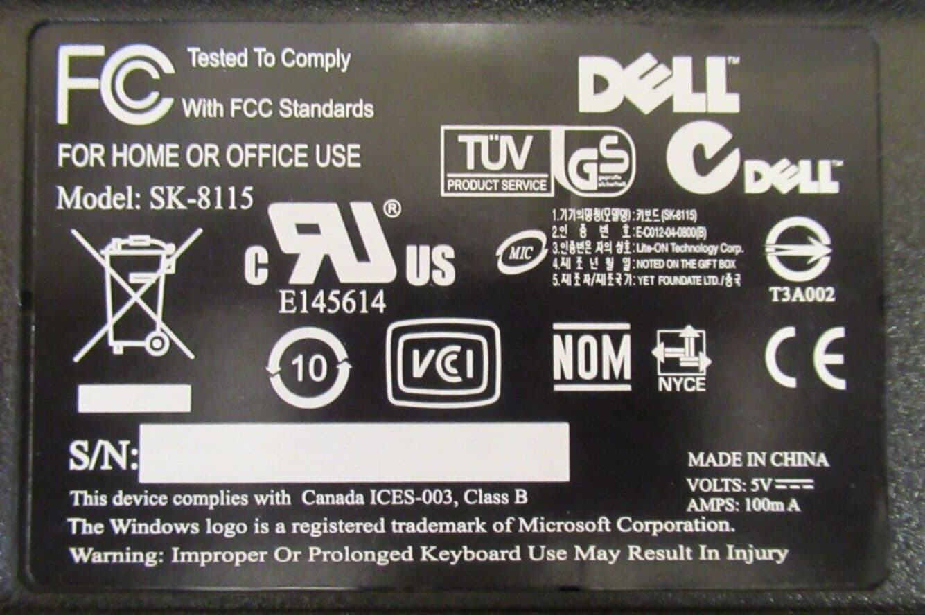 Dell SK-8115 DJ329 0DJ329 Black Slim QuietKey 104-Keys USB Wired QWERTY ...