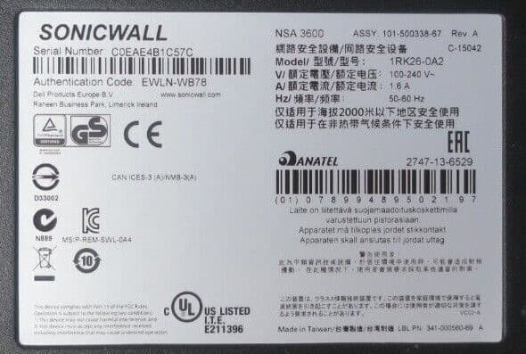 Dell SonicWALL NSA 3600 1U Network Security Appliance 18-Port Firewall ...