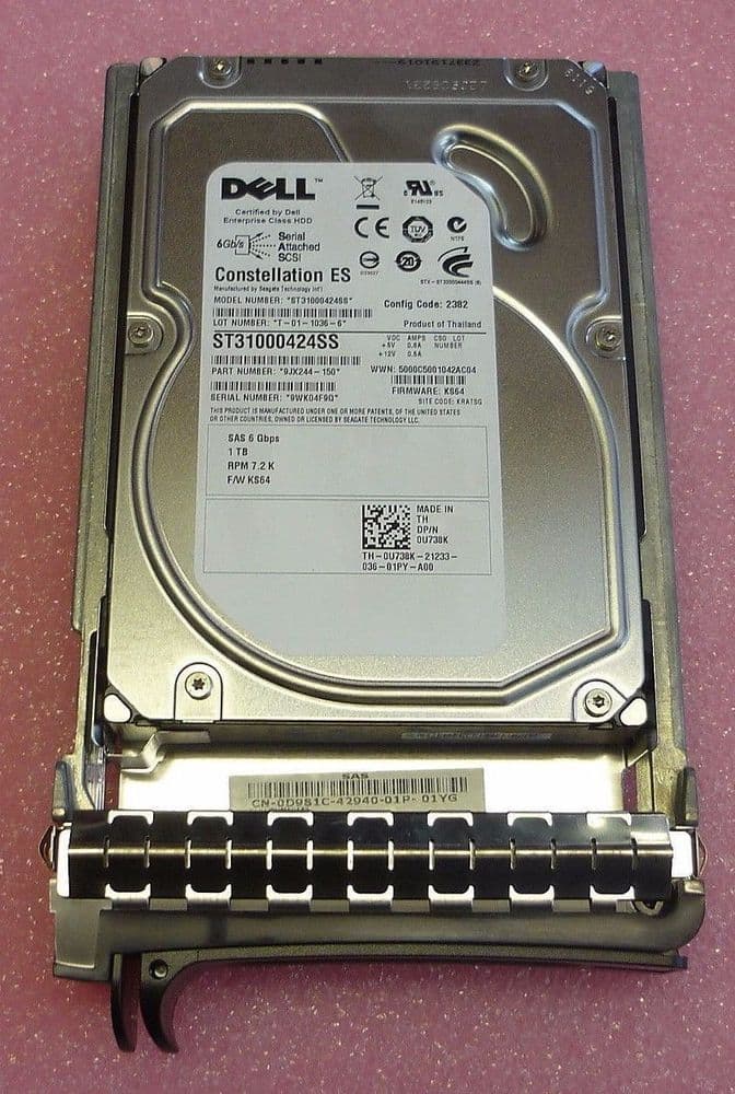 DELL U738K 1TB Hot Pluggable SAS HARD DRIVE 3 5 HDD 6Gb/s 7 2K In Caddy