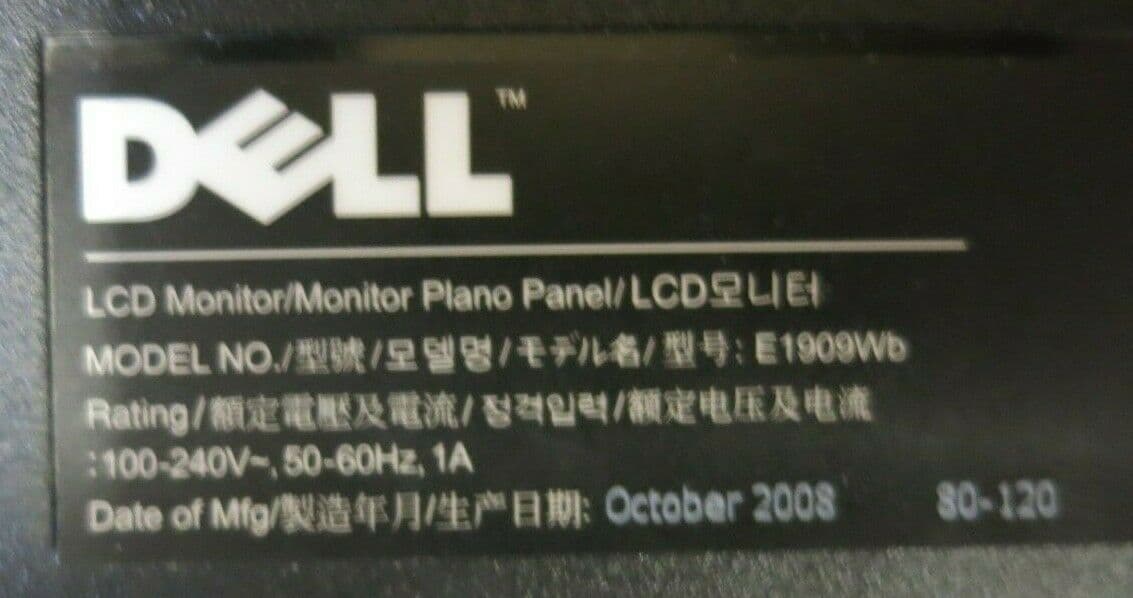 Dell UltraSharp 0J341F E1909WB Black 19" LCD TFT Widescreen Monitor ...