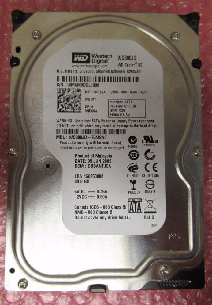 Dell Western Digital WD800JD-75MSA3 3 5" 80Gb SATA 3Gb/s 8Mb 7 2K HDD NR694