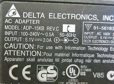 Delta Electronics AC Power Adapter 5 1V 3 0A - Model ADP-15KB