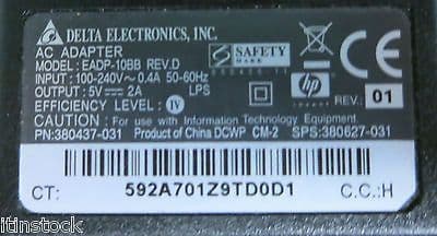 Delta Electronics AC Power Adapter 5V 2A UK 3 Pin Plug - Model EADP-10BB
