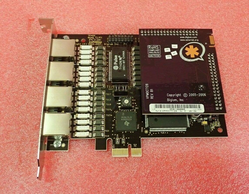 Digium Wildcard TE420 5TE420 Quad Span T1/E1 PCI-E ISDN PRI Card With ...