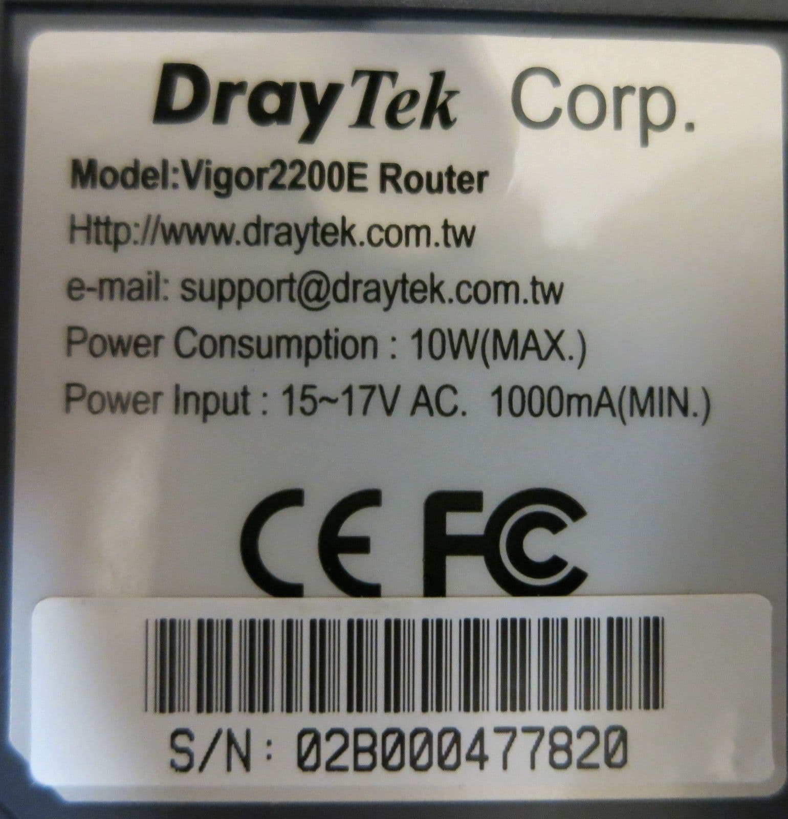 Draytek Vigor 2200e 4 Port Broadband Vpn Firewall Router Switch