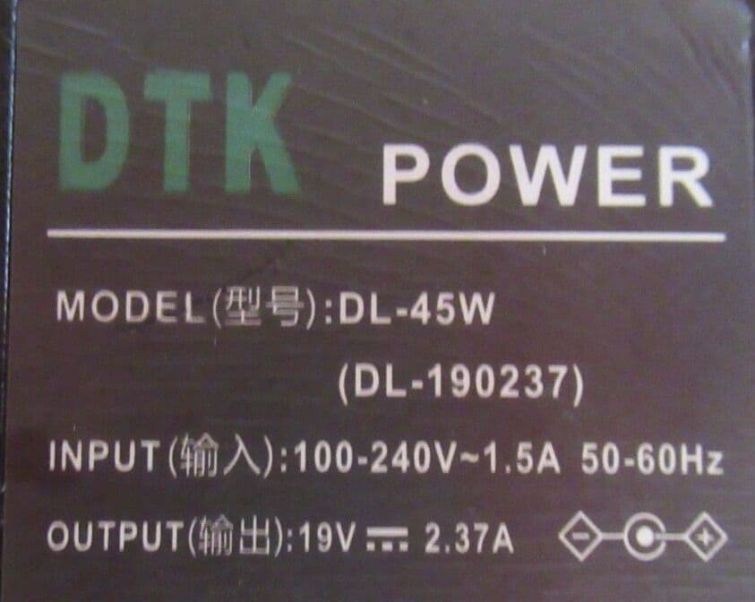 DTK Power DL-45W DL-190237 AC Power Adapter Charger 45W 19V 2 37A