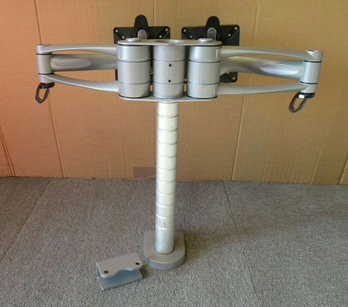 Dual Double Screen LCD TFT 2 Monitor Silver Swivel Arm Desk Mount Stand