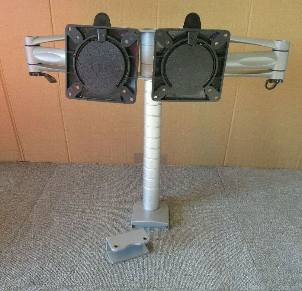 Dual Double Screen LCD TFT 2 Monitor Silver Swivel Arm Desk Mount Stand