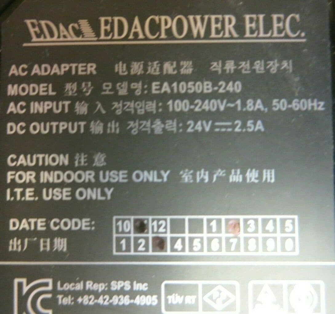 EDAC EA1050B-240 4 Pin DIN AC Power Adapter Charger 60 Watts 24 Volts 2 ...