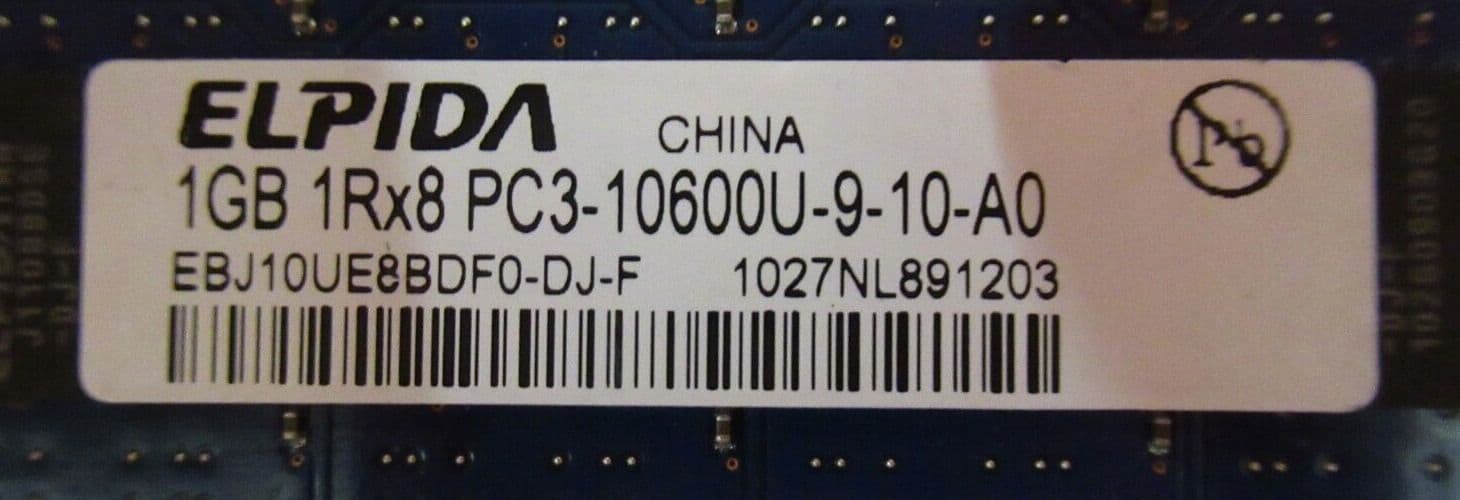 Elpida EBJ10UE8BDF0-DJ-F 1GB PC3-10600 DDR3-1333MHz non-ECC CL9 240P ...