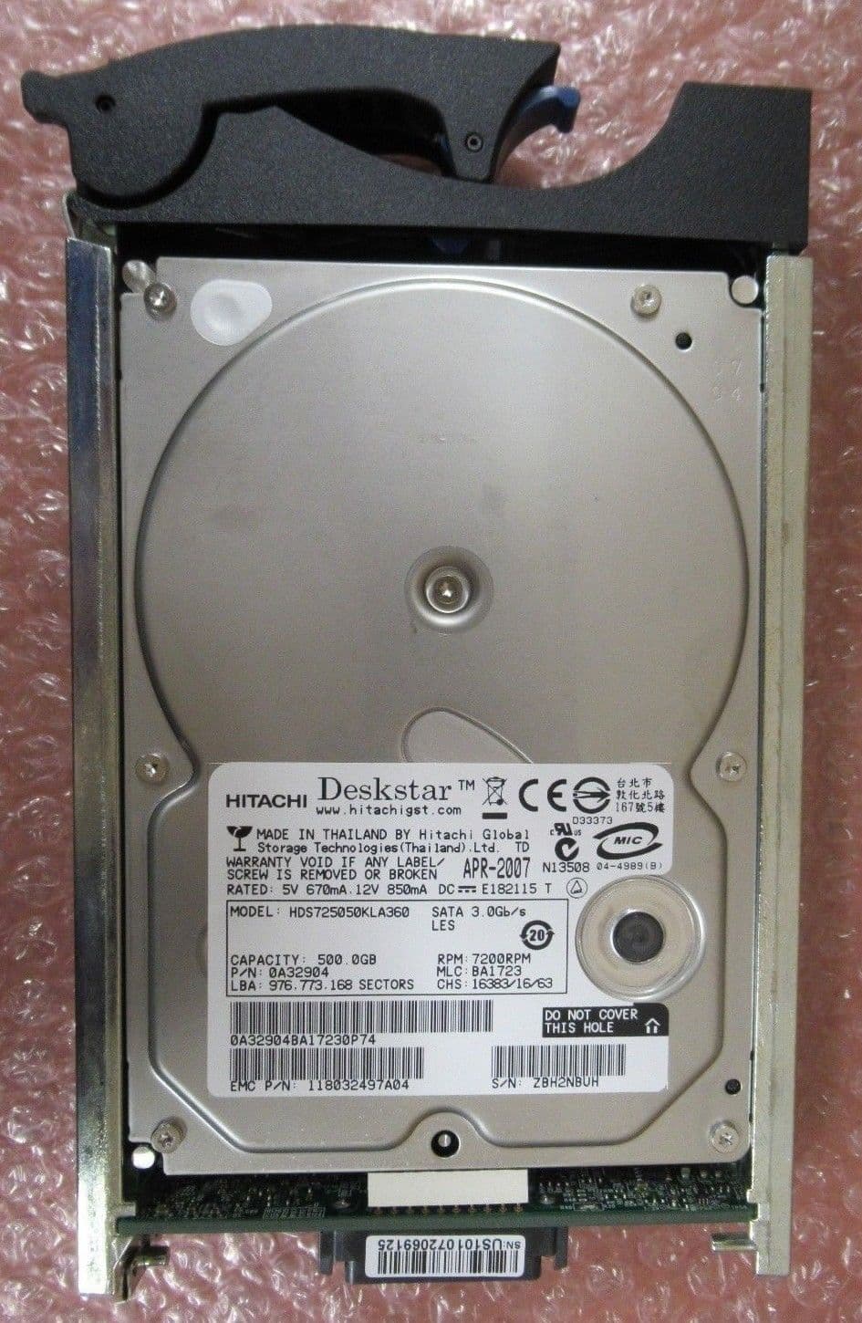 EMC 500GB 7 2K SATA HDD - 005-048608 - 0A32904 - 118032497A04 ...