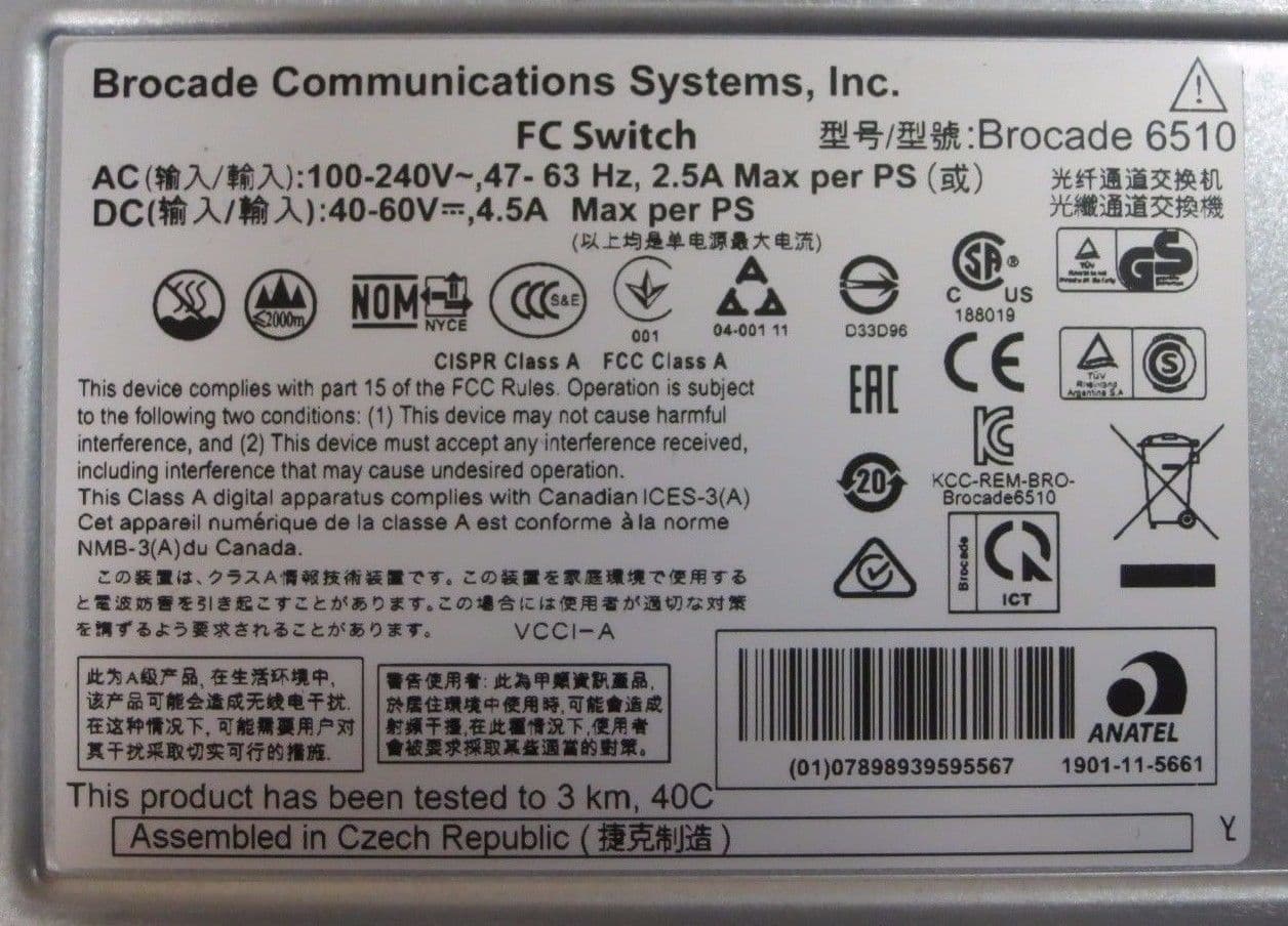 EMC Brocade DS-6510B 6510 24-Port Active FC Fibre Channel SAN Switch ...