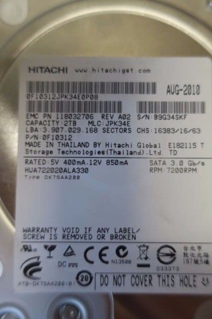 EMC CX-SA07-020 005049061 - 3 5" 2TB SATA Hard Drive HDD Fibre Channel JJMV4