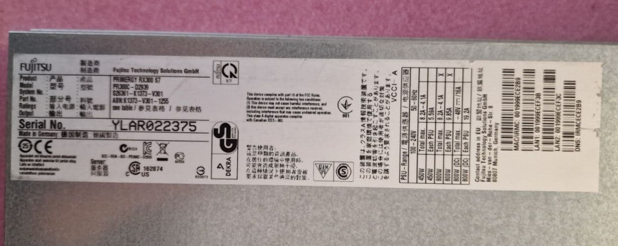 Empty Fujitsu Primergy RX300 S7 6x 3 5" 2U Rack Server Chassis ONLY NO ...