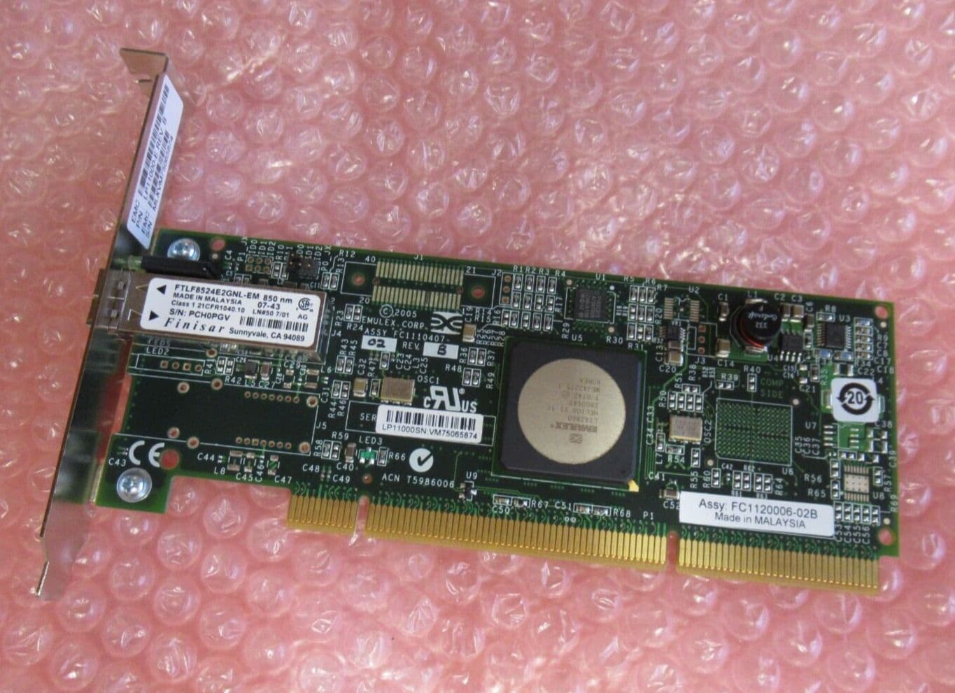 Emulex FC1120006-02B LightPulse 1-Port 4GB Fibre Channel PCI-X Host Bus ...