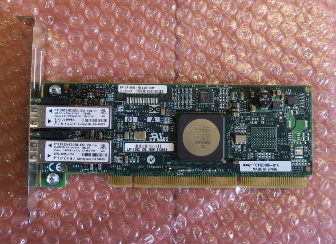Emulex LPe11002-M4 Dual Port 4GB FC Fibre Channel PCI-E HBA 4Gb/s Card FH