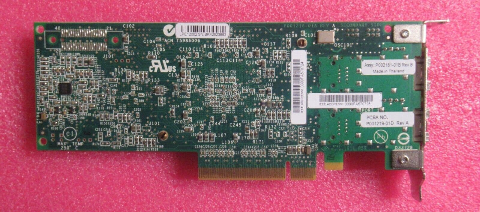 Emulex LPE12002 P002181-01B 8GB Dual Port Fibre Channel PCIe Host Bus ...