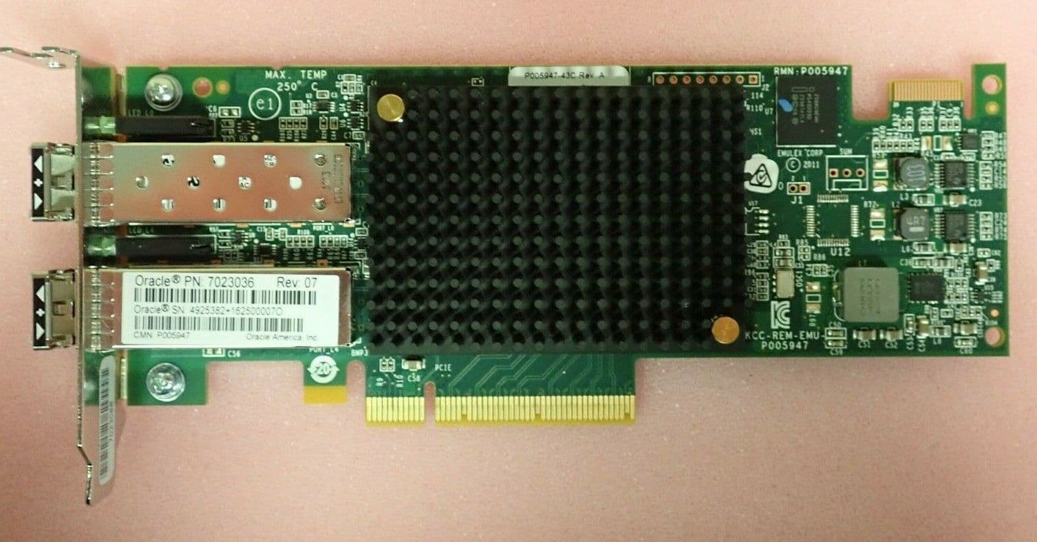 Emulex LPE16002 Dual Port 16Gb/s SFP FC Network Adapter Card 2x SFP Modules