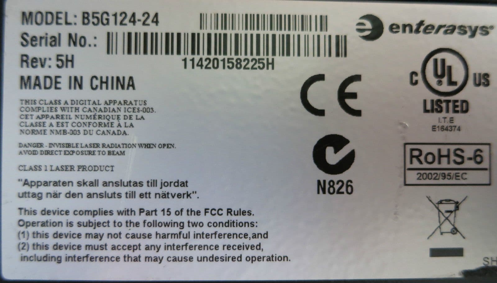 Enterasys B-Series B5G124-24 24 Port Gigabit Managed Network Switch 4x ...