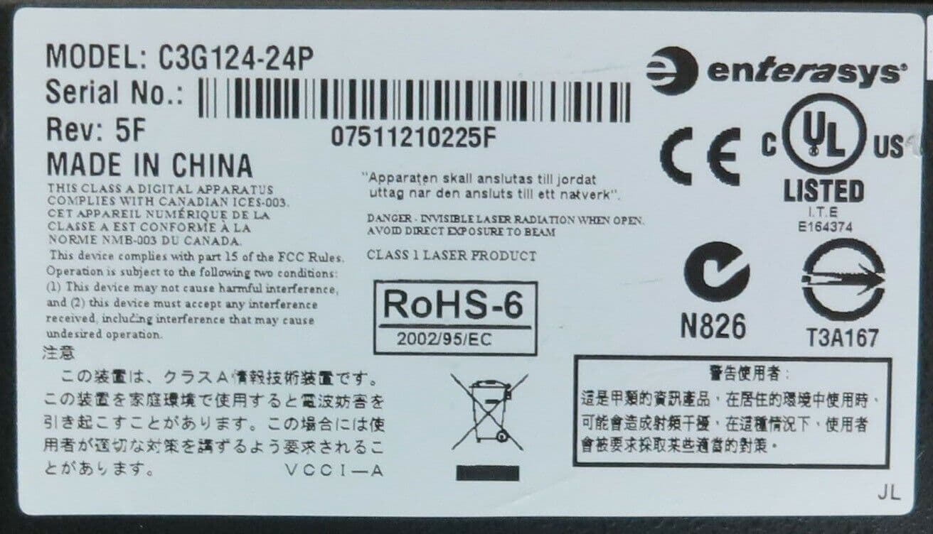 Enterasys SecureStack C3 24Port C3G124-24P PoE 1GbE Managed Network ...