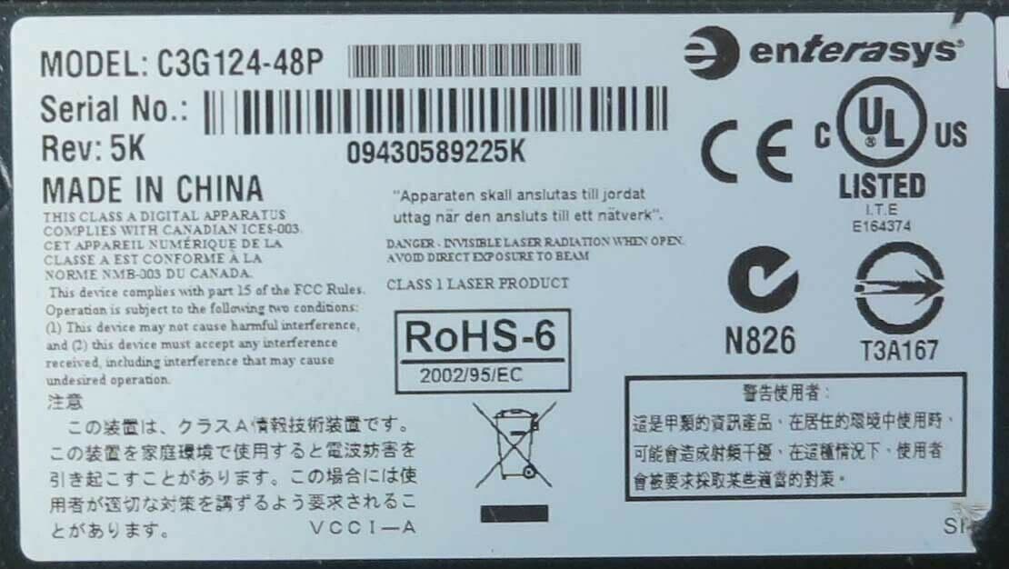 Enterasys SecureStack C3 48 Port C3G124-48P PoE 1GbE Gigabit Managed 1U Switch