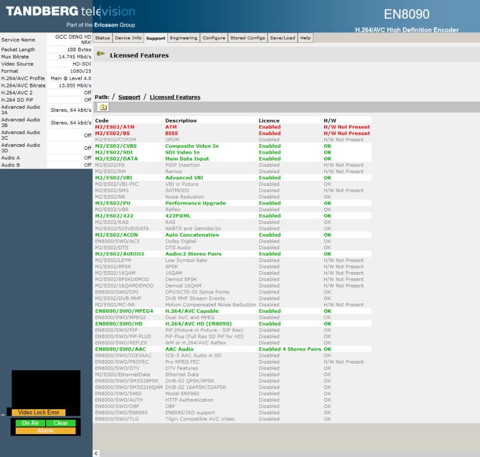 Ericsson Tandberg EN8030 EN8090 High Def Encoder EN8030/BAS/48V & H 264 ...