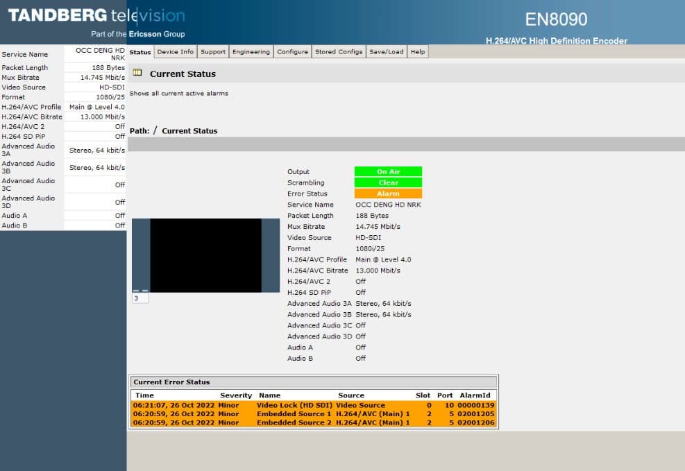 Ericsson Tandberg EN8030 EN8090 High Def Encoder EN8030/BAS/48V & H 264 ...